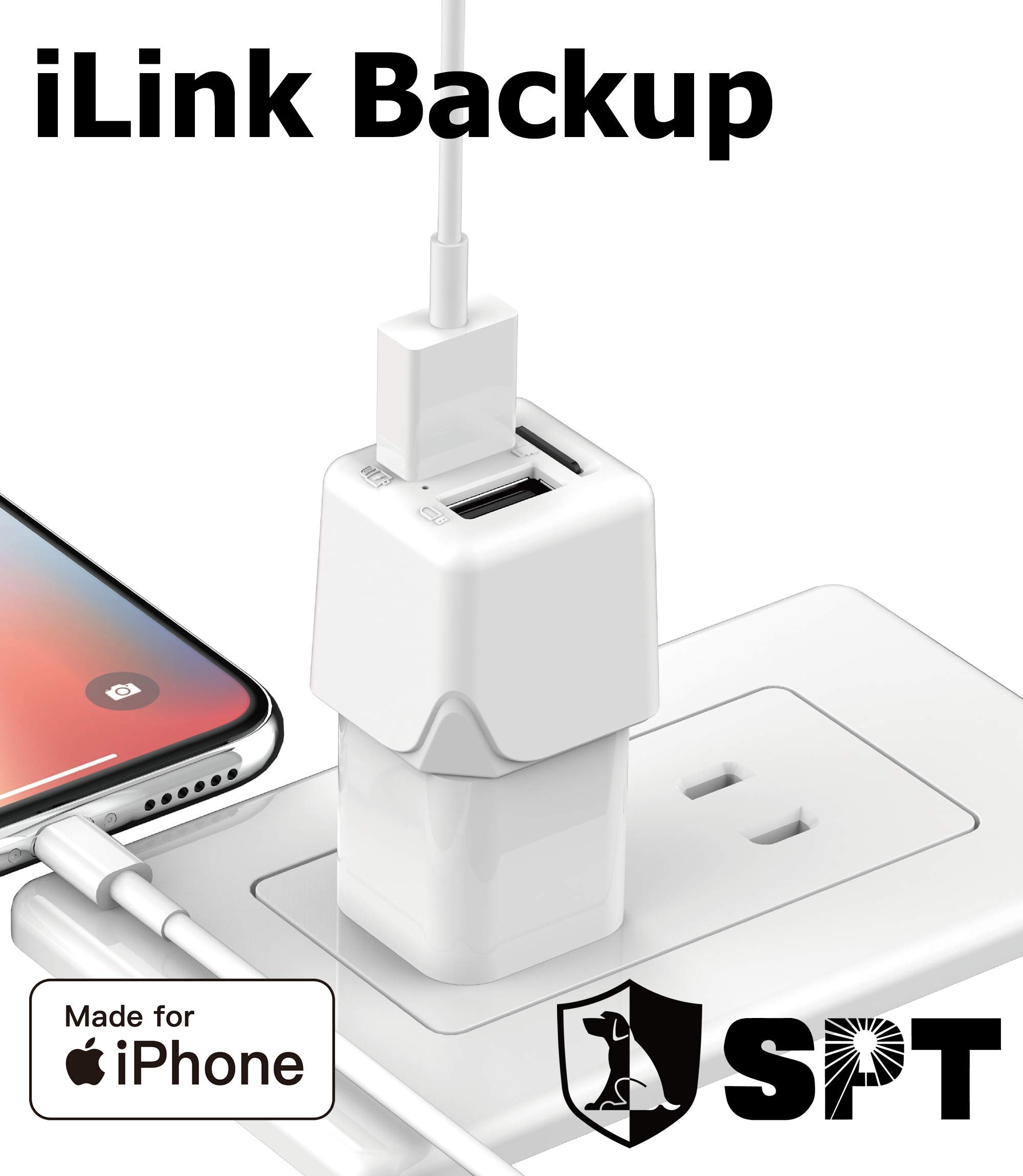 SPT iLink Backup Automatically Backup Photos and Videos While Charging of iPhone and iPad with iPhone Backup Storage and 256 bit Encryption 【SD Card and USB Not Included】