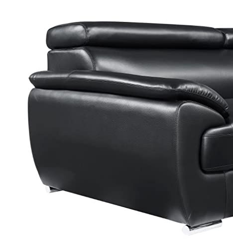 Blackjack Furniture 4571 Veal Collection Leather Upholstered Modern Living Room Loveseat, Black