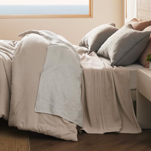 Bedsure Summer Quilt Blankets Queen Size, Breathable Quilted Bed Blankets for Spring, Super Soft Blanket with Striped Texture, Modal Cotton Thermal Blanket for All Seasons, Tan Khaki, 90x90