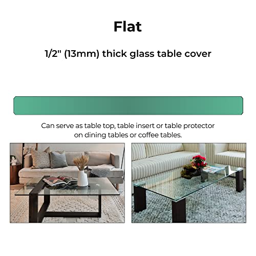 Fab Glass and Mirror Clear Tempered Top 24"x48" Rectangle 1/2" Thick with Flat Edge Radius Corner Replacement Dining, Coffee, Patio Table, Tabletop Protectors by Fab Glass, 24" X 48"