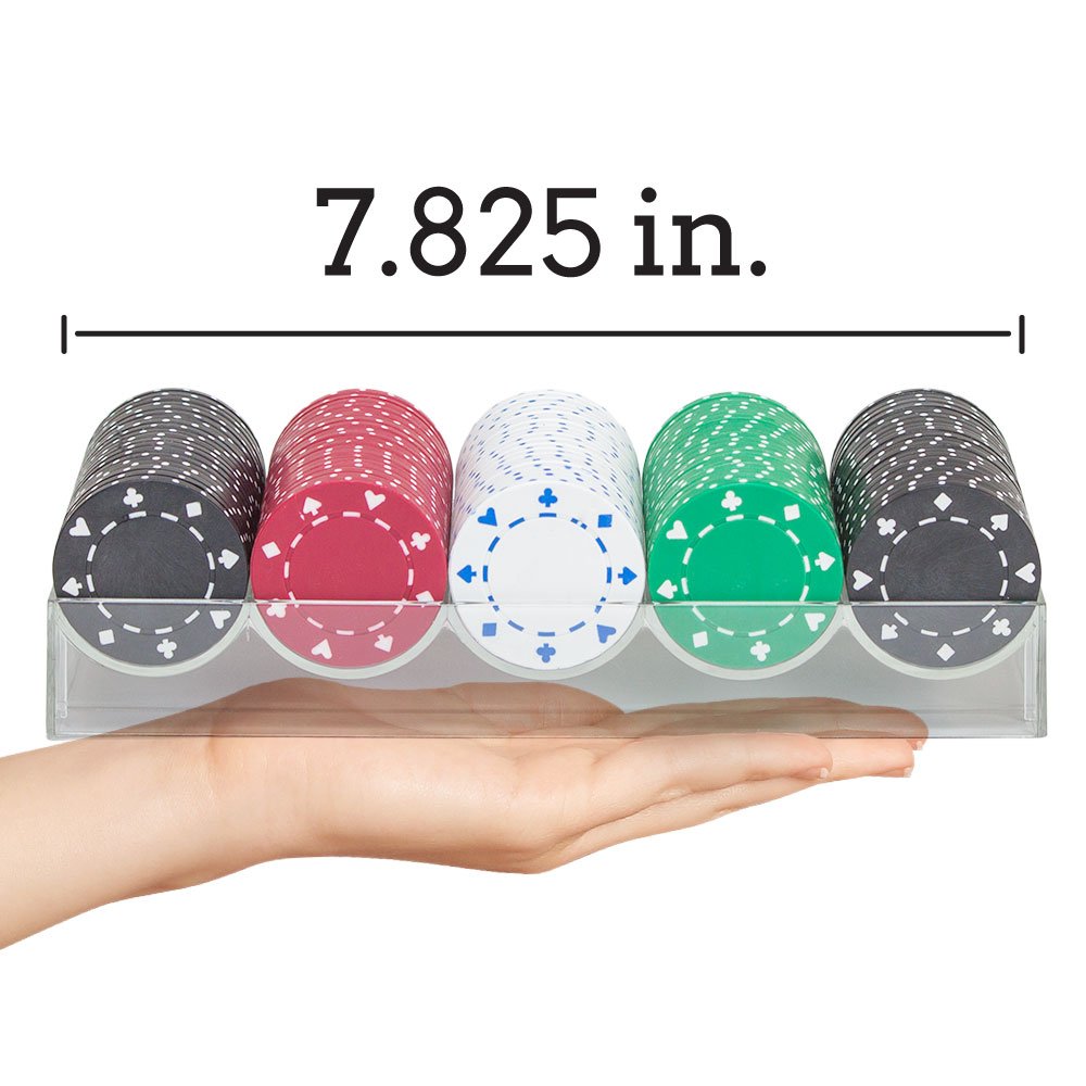 Brybelly Poker Chip Set with Acrylic Chip Tray, 100 Ct - 11.5g Lightweight, Blank Poker Chips with Card Suit Symbols and Poker Chip Holder - Rack Me Up Bundle, White