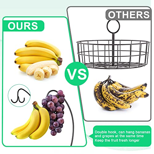 Fruit Basket Bowl, Vegetable Storage for Kitchen, 3-Tier Countertop Fruits Holder Rack with Banana Hanger, Food, Snack, and Bread Detachable Organizer Stand for Gift Large Capacity Fruit Tray