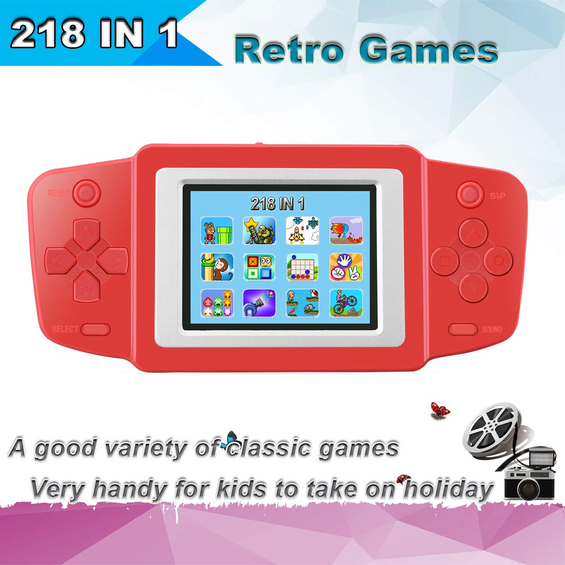 Beico Handheld Games for Kids Built in 218 Classic Retro Video Games 2.5" Screen Portable Arcade Gaming Player System for Boys Girls Birthday (Red)