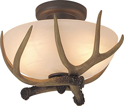 Craftmade X1611-EB Antler Alabaster Glass Semi Flush Mount Fixture Ceiling Lighting, 2-Light 120 Watts (9" H x 12" W), European Bronze