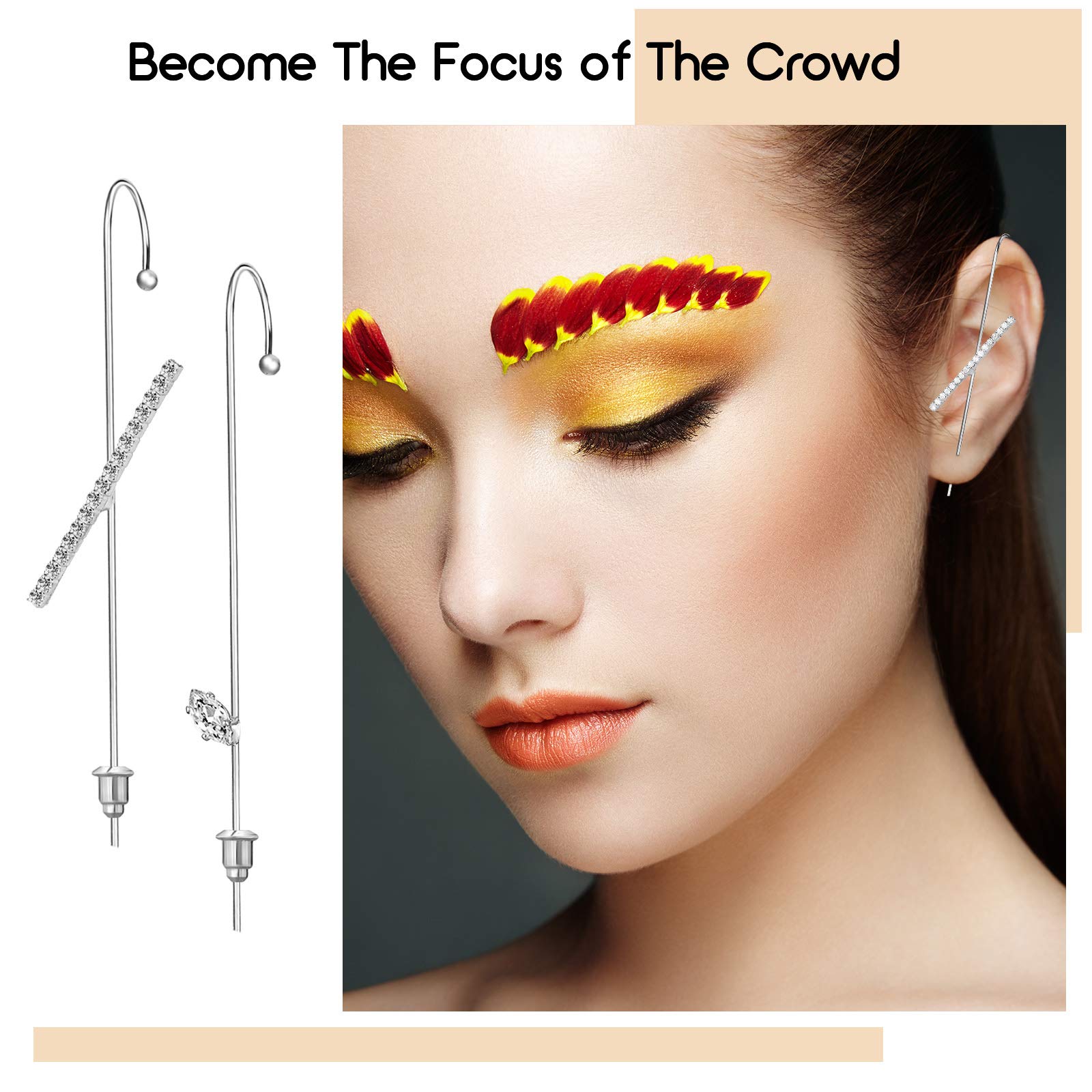 8 Pair Ear Cuff Earrings Crawler Hook Earrings for Women Assorted Rhinestone Wrap Earrings for Women