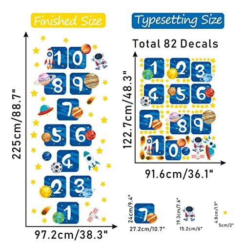 IARTTOP Funny Astronaut Number Hopscotch Decals,Outer Space Floor Stickers,Cartoon Starry DIY Digital Planet Rocket Game Decal for Nursery Kid Room Decor,Children's Floor Tile Sticker