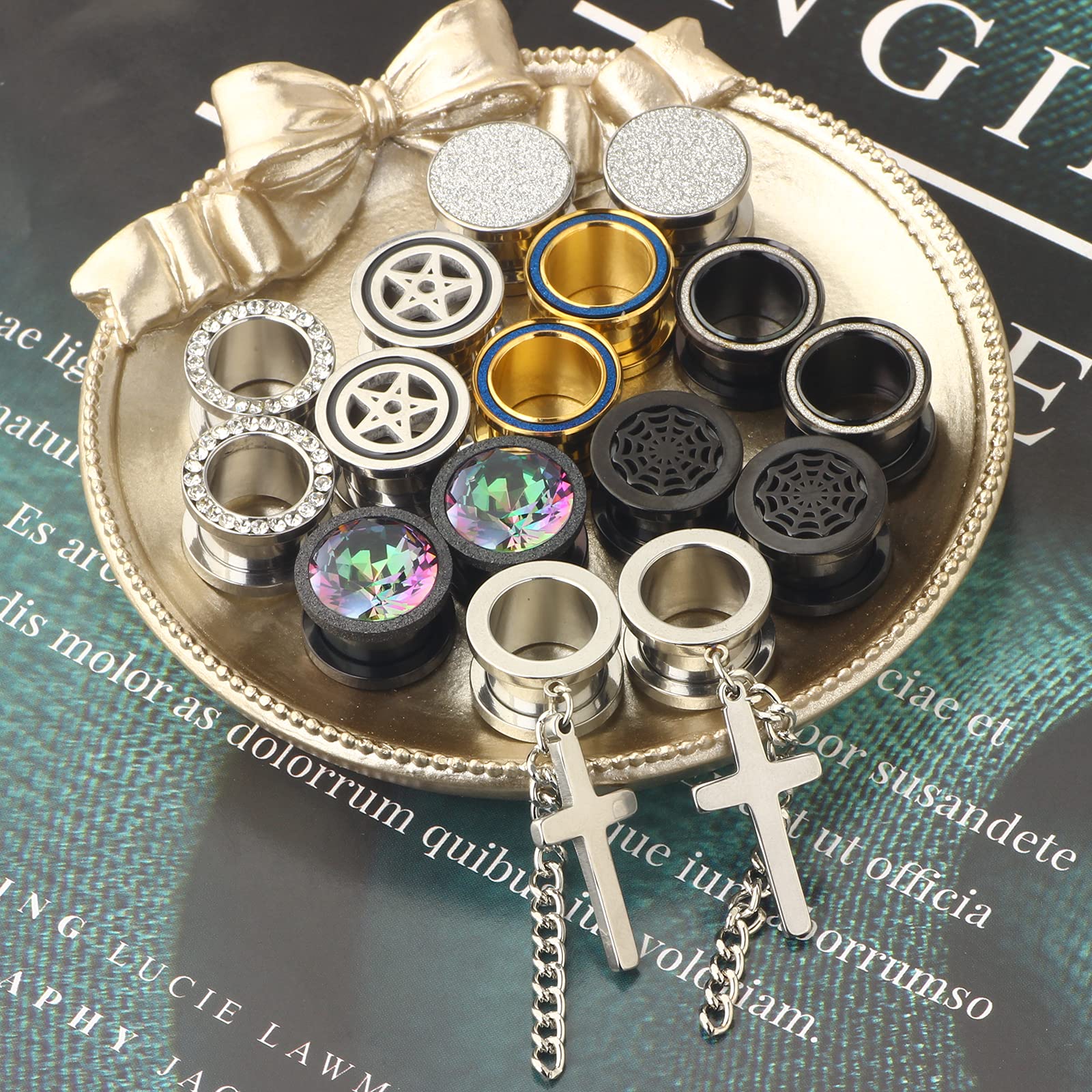 8 Pairs Ear Plug Tunnel Earrings Gauge Star Stretcher Piercing Body Stainless Steel Screw For Women Men 2g-16mm