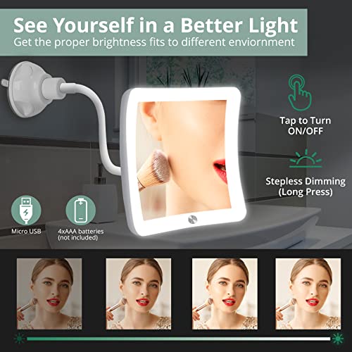 Fabuday Flexible Gooseneck 20X Lighted Magnifying Mirror, Upgraded Lighted Makeup Mirror with Magnification, LED Magnified Mirror for Bathroom, Portable Travel Mirror, Square