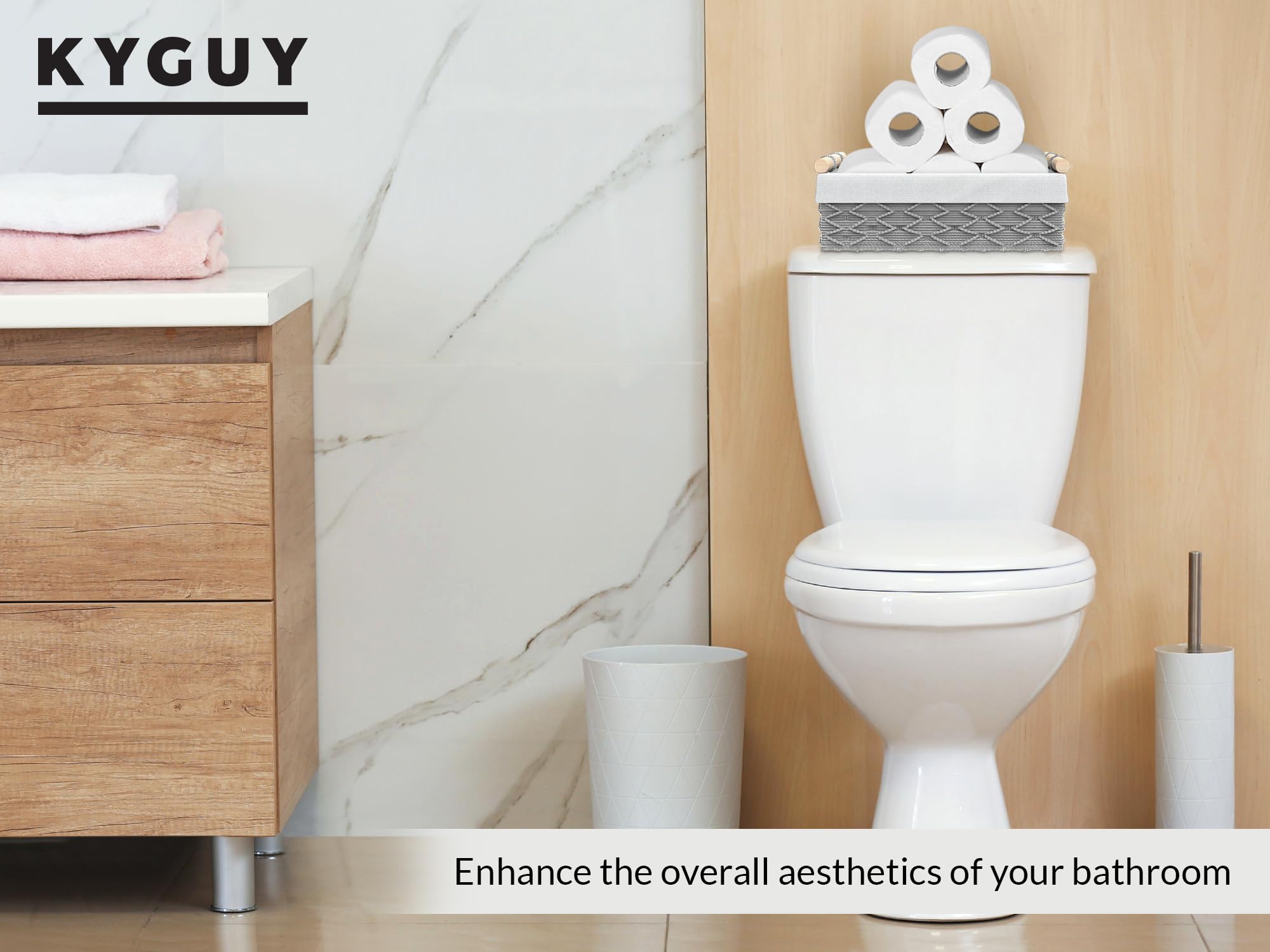 KYGUY Toilet Tank Organizer - 2 Pack - Bathroom Storage Basket - Decorative Bathroom Drawer Organizer - Gray & Brown Accessories (gray)