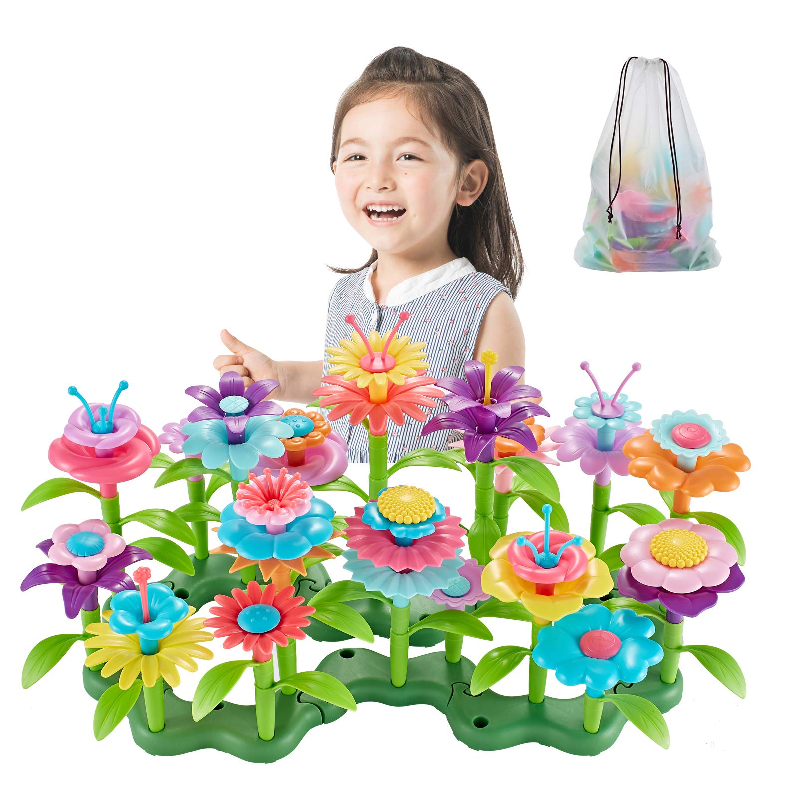 Bu-buildup BBU.01.002 Flower Building Toys, Garden Building Block, Pretend Gardening Toy, Creative Play Toy, 98 PCS Early Educational Toy, Build a Bouquet Floral Arrangement Playset for Kids 3 & Up