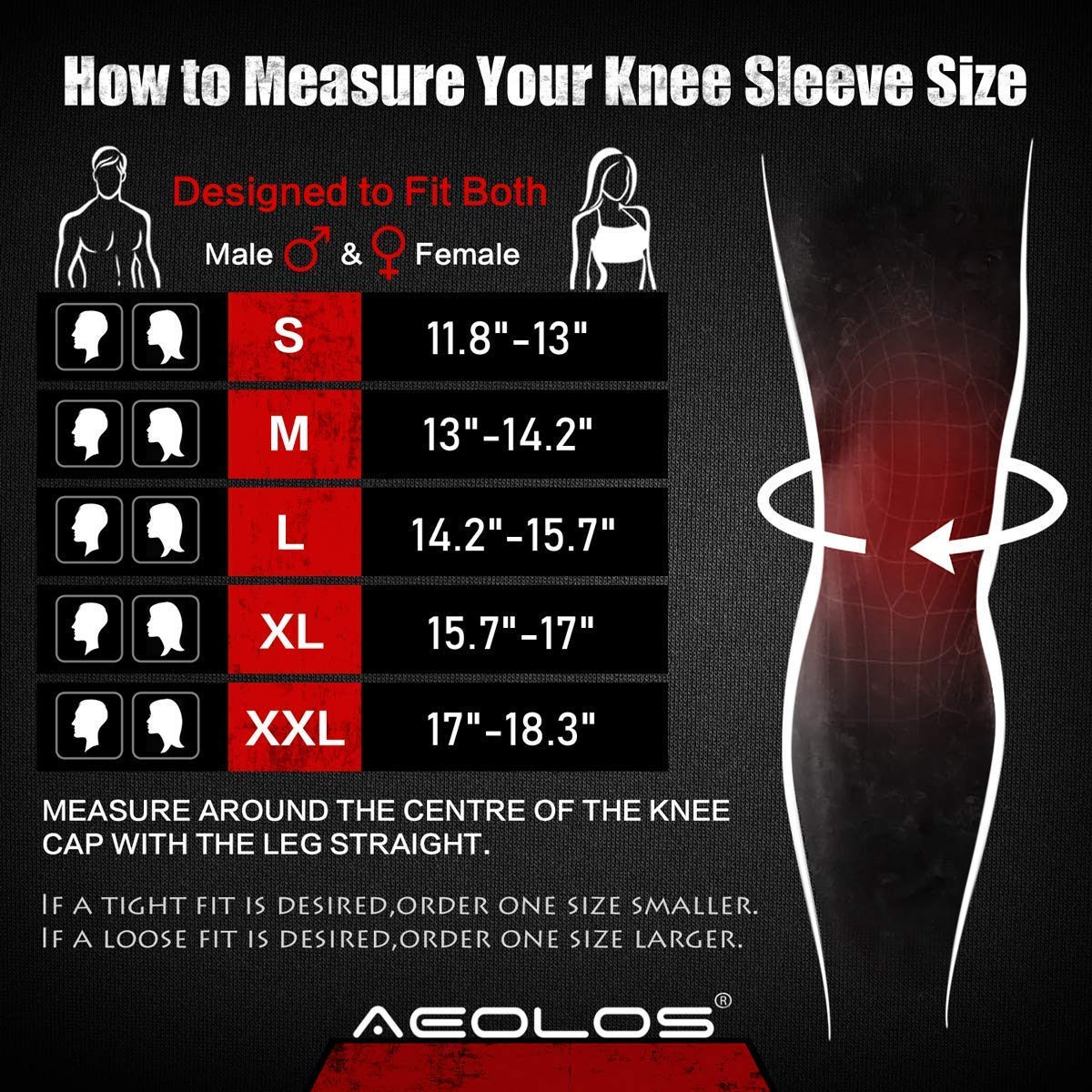 AEOLOS Knee Sleeves (1 Pair),7mm Compression Knee Braces for Heavy-Lifting,Squats,Gym and Other Sports (Large, Black)
