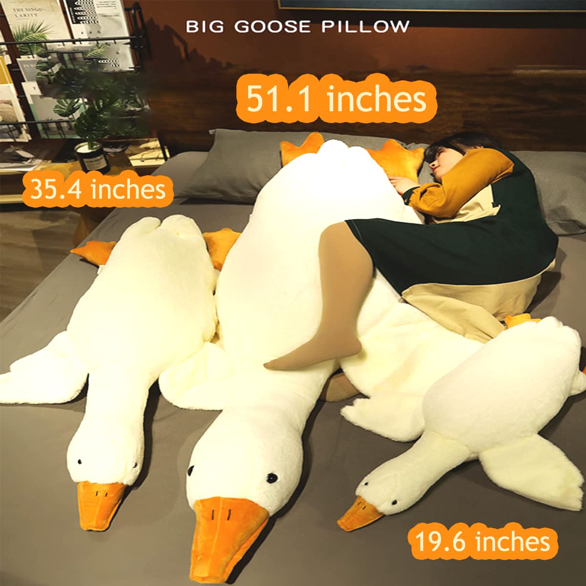 MDXMY 19.7" Goose Stuffed Animal White Swan Throw Plush Pillow Super Soft Sleeping Pillow(Down White, 19.7"