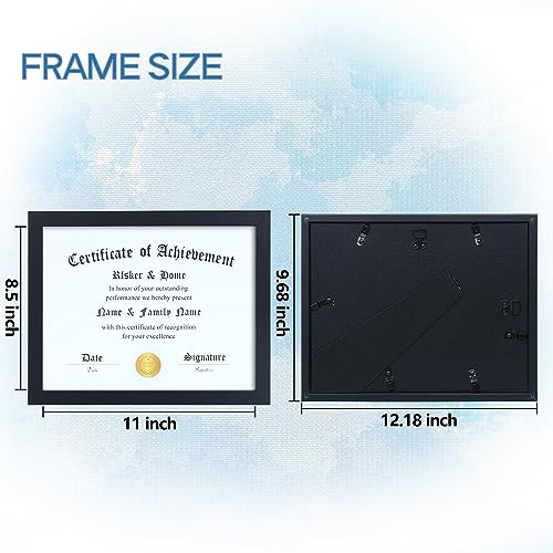 ELSKER&HOME 8.5x11 Picture Frame - Black Sturdy Wood Composite Certificate Frame - Semi-Tempered Glass - Includes Hanging Hardware and Desktop Easel - for Document/Diploma Frame (4 Pack)