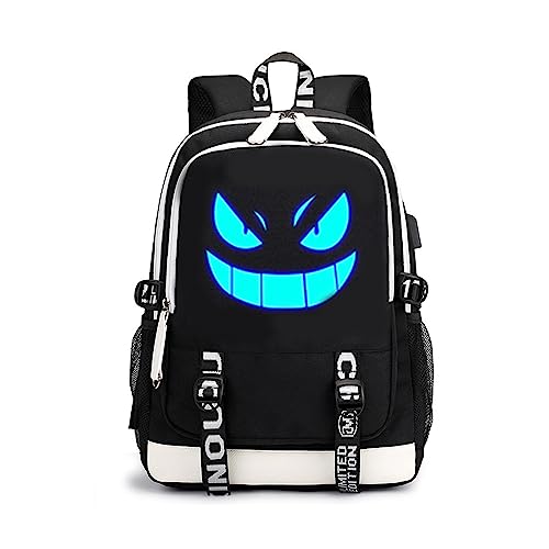 Casual Business Luminous Laptop Backpack USB Headphone Port University Student Men Women School Bag Outdoor Travel Bookbag (Ghost face)