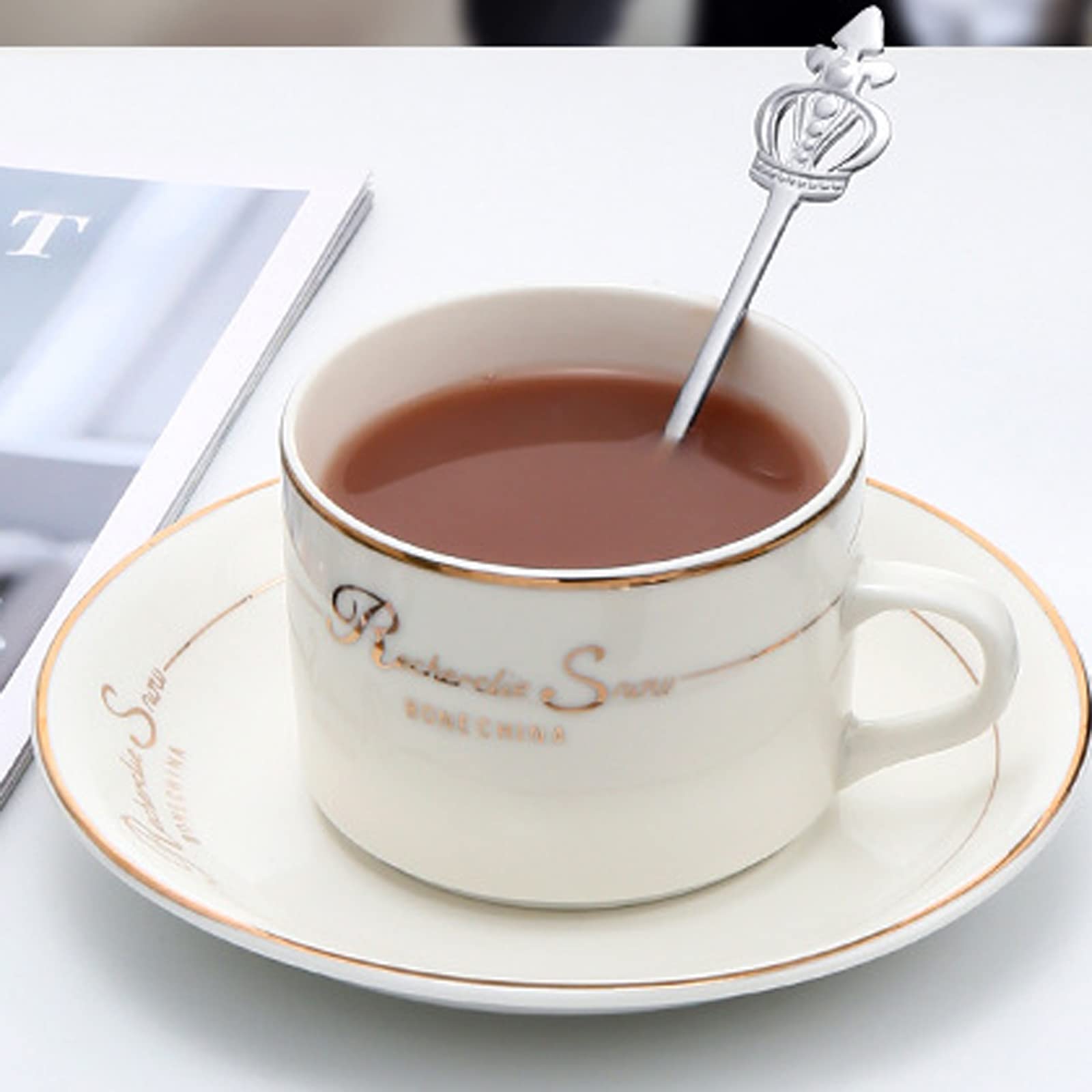 Pinenjoy 6Pcs Mini Crown Spoons 18/10(304) Stainless Steel Teaspoon 4.92inch Sugar Stirring Spoon for Coffee Cappuccino Espresso Dessert Ice Cream Appetizers Dessert