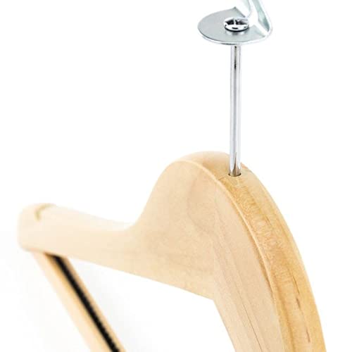 HANGERWORLD Natural Wooden Hotel Style Security Clothes Hangers - 10 Pack, Metal Anti Theft Ring Lock