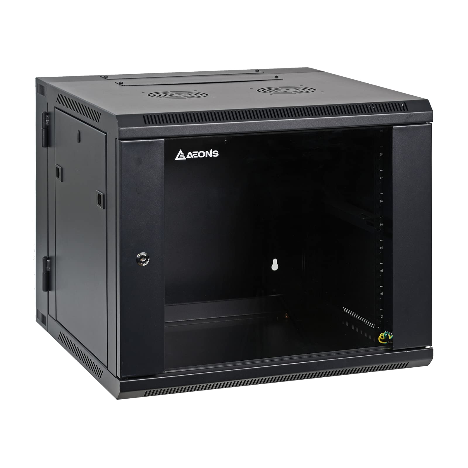 AEONS 9U Professional Wall Mount Server Cabinet Enclosure Double Section Hinged Swing Out 19-Inch Server Network Rack with Locking Glass Door Black (Fully Assembled)
