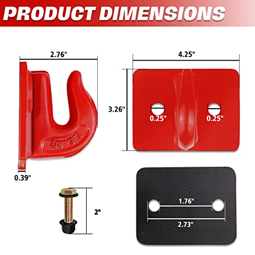 EBESTTECH 2 Pack 3/8"" Tractor Bucket Tow Hook 15000lbs Break Strength Bolt on Grab Hook for John-Deere Truck UTV ATV Tractor Bucket with Backer Plate and Grade 70 Forged Steel,Red