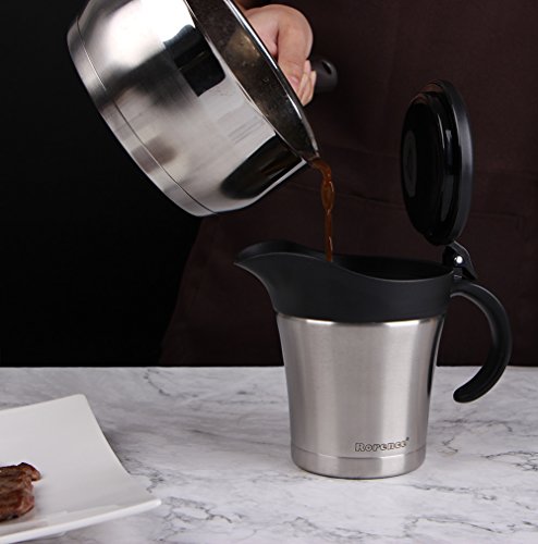 Rorence Stainless Steel Double Insulated Gravy Boat/Sauce Jug 16 Ounce Capacity