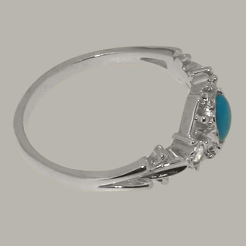 925 Sterling Silver Natural Turquoise & Diamond Womens Engagement Ring - Size 4.5 (0.07 cttw, H-I Color, I2-I3 Clarity)