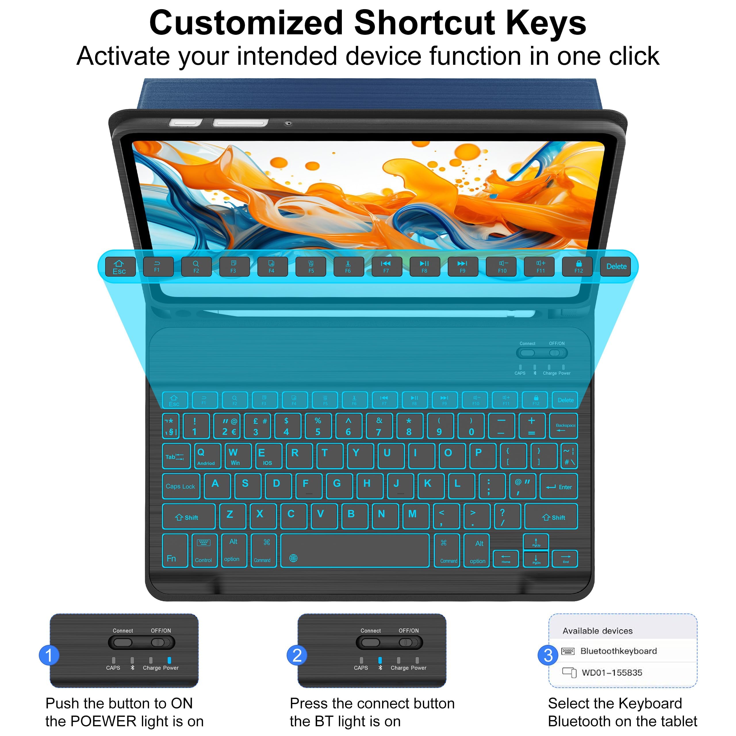 YEHOBU Galaxy Tab S8+/S7 FE 2021/S7 Plus 2020 Case, Detachable Bluetooth Backlit 12.4" Keyboard Protective Cover with S Pen Holder, Black(Tab Not Included)