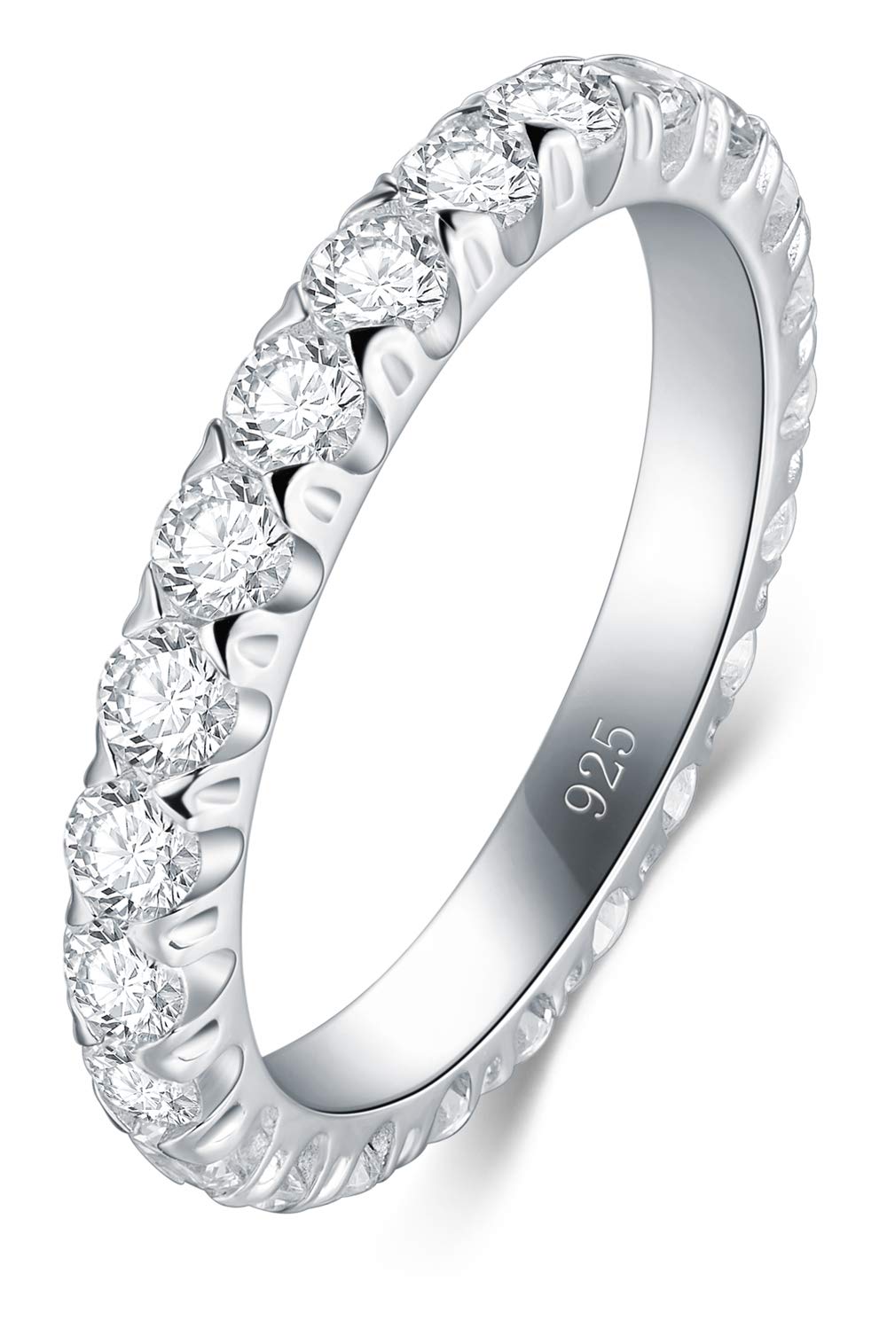 925 Sterling Silver Ring, Boruo Cubic Zirconia CZ Wedding Band Stackable Ring 3mm Size 6