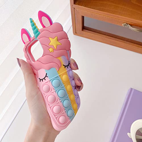 aupartuds iPhone SE Cute Case for Girls Kids,Cartoon Kawaii Funny Silicone Design Cover,Unicorn Cool Unique Stress Relief Push Pop Bubble Protective Shell for iPhone 6/6S/7/8 4.7 inch - Rainbow