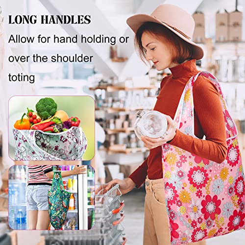 Eccliy 24 Pieces Reusable Grocery Bags Polyester Shopping Bags for Groceries Multi Colors Reusable Bags Foldable Shopping Bag (Flower Style)