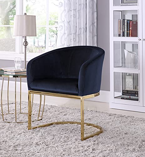 Iconic Home Siena Accent Club Chair Shell Design Velvet Upholstered Half-Moon Gold Plated Solid Metal U-Shaped Base Modern Contemporary Black, 25.6D x 23.2W x 31.7H in