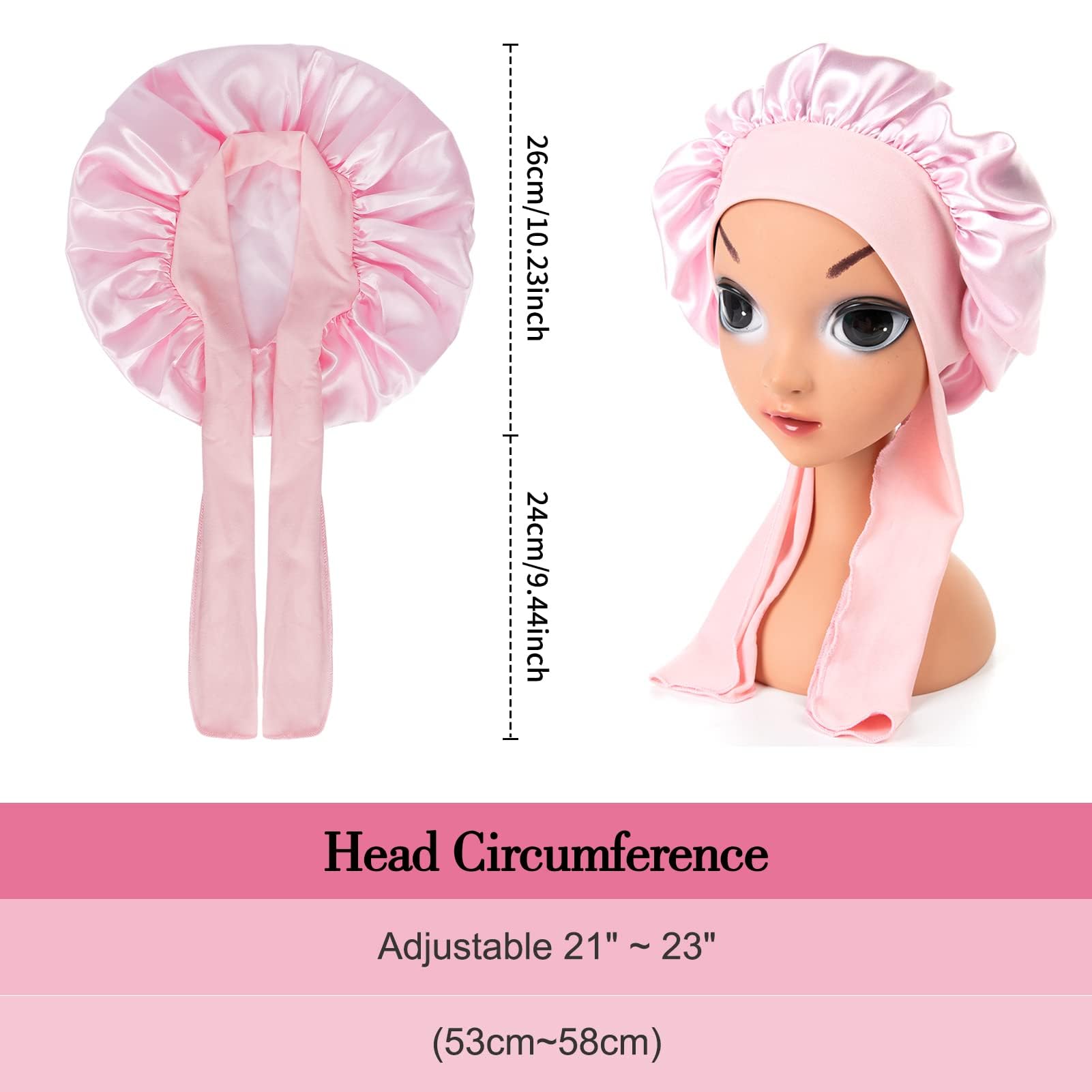 Arqumi Pack of 2 Satin Sleeping Bonnet for Kids, Soft Satin Sleep Bonnet with Elastic Strap, Adjustable Sleep Cap Hair Bonnet for Children, Pink+Purple