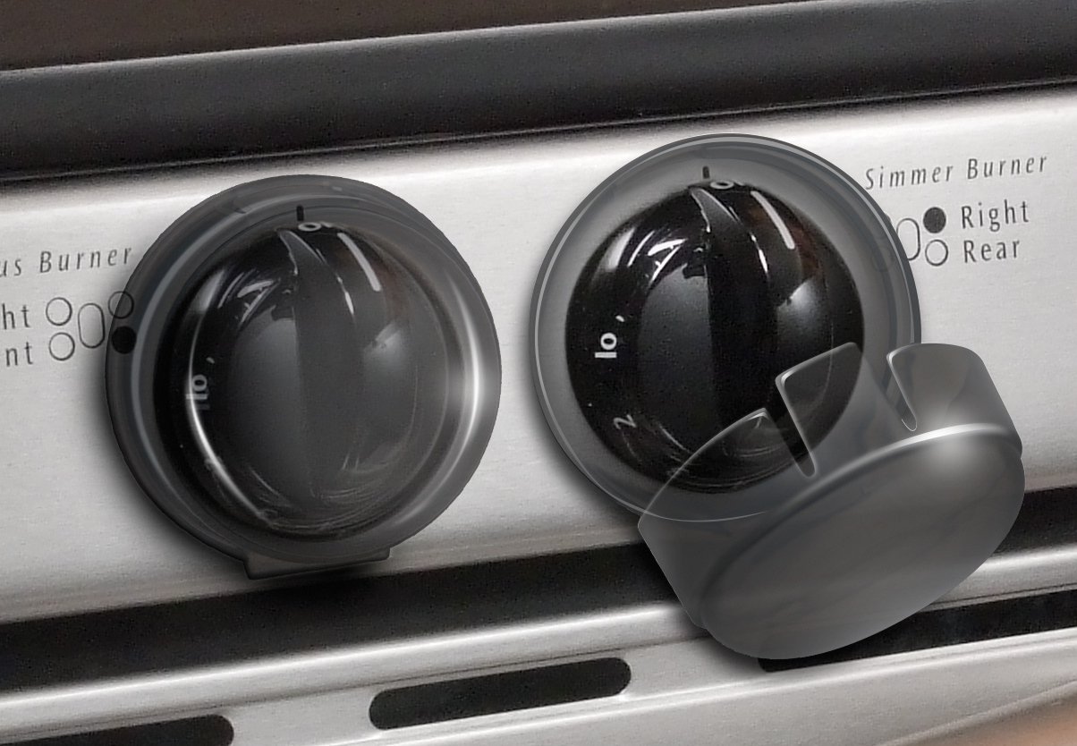 KidCo Stove Knob Covers for Child Safety (5 Pack) Universal Size Charcoal View Childproof Oven Knob Covers for Kids and Pets