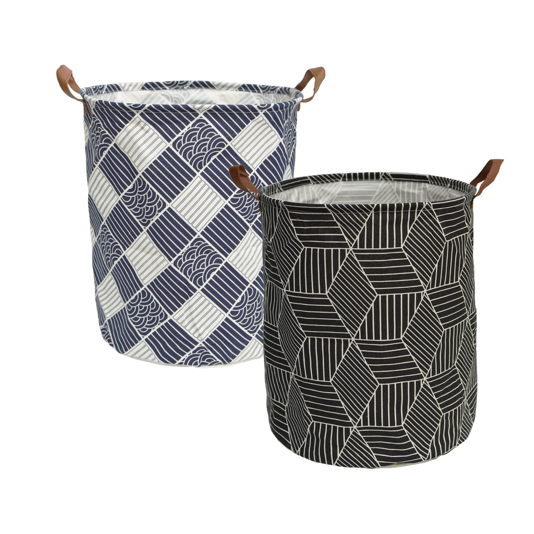 Collapsible Round Storage Bin - WOYASUI Large Laundry Hamper Waterproof Organizer with Handles/Home Decor/Toy Books Holder Clothes Nursery Basket(2 PACKS,Black Geometric & Lucky Clouds)