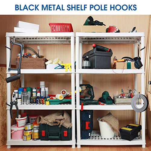 Coume 5 Pcs Shelf Pole Hooks Silver Black Steel Attachment Heavy Duty Wire Shelving Rack Utility Hanger Safety Wrap Hook for Storage Garage Use with Metal or Shelves and Racks