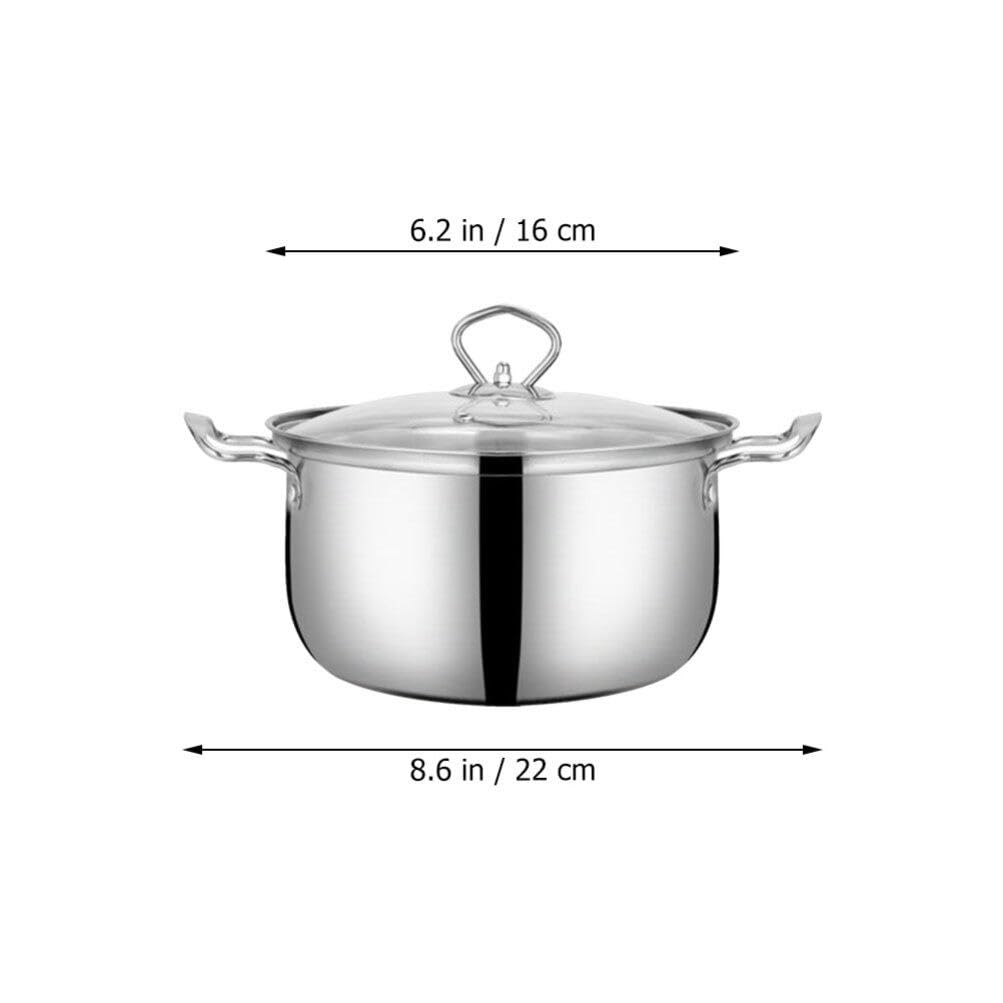 Ciieeo Stainless Steel Stockpot with Glass Lid Multipurpose Stock Pot Heavy Duty Soup Pasta Canning Pot Boiling Stew Induction Pot Nonstick Cooking Pot Sauce Pot 16cm