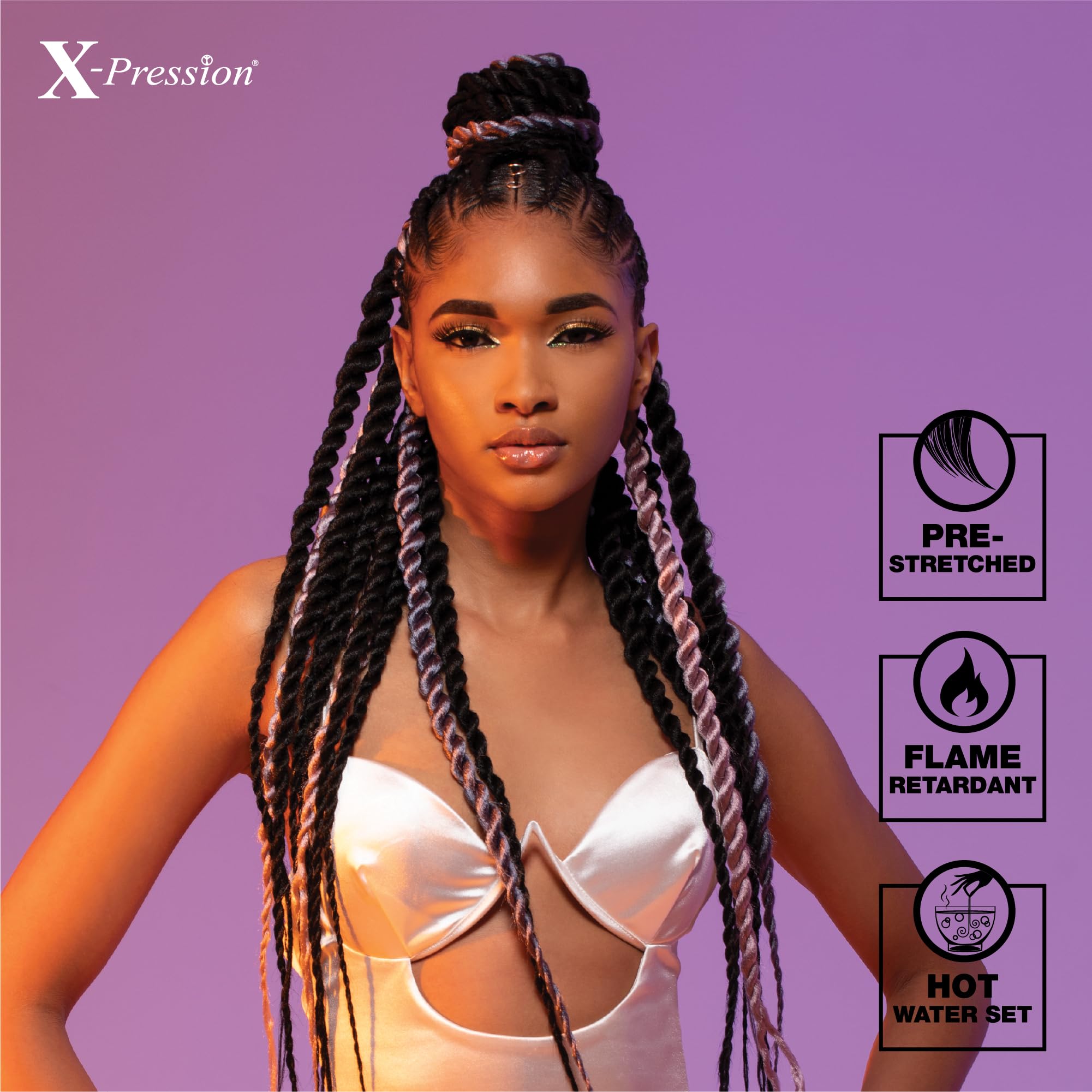 Sensationnel X-pression prestretched braiding hair - 3x braid 58 inch all kanekalon flame retardant synthetic braid for box braids and twists (1 pack, 2 DARKBROWN)