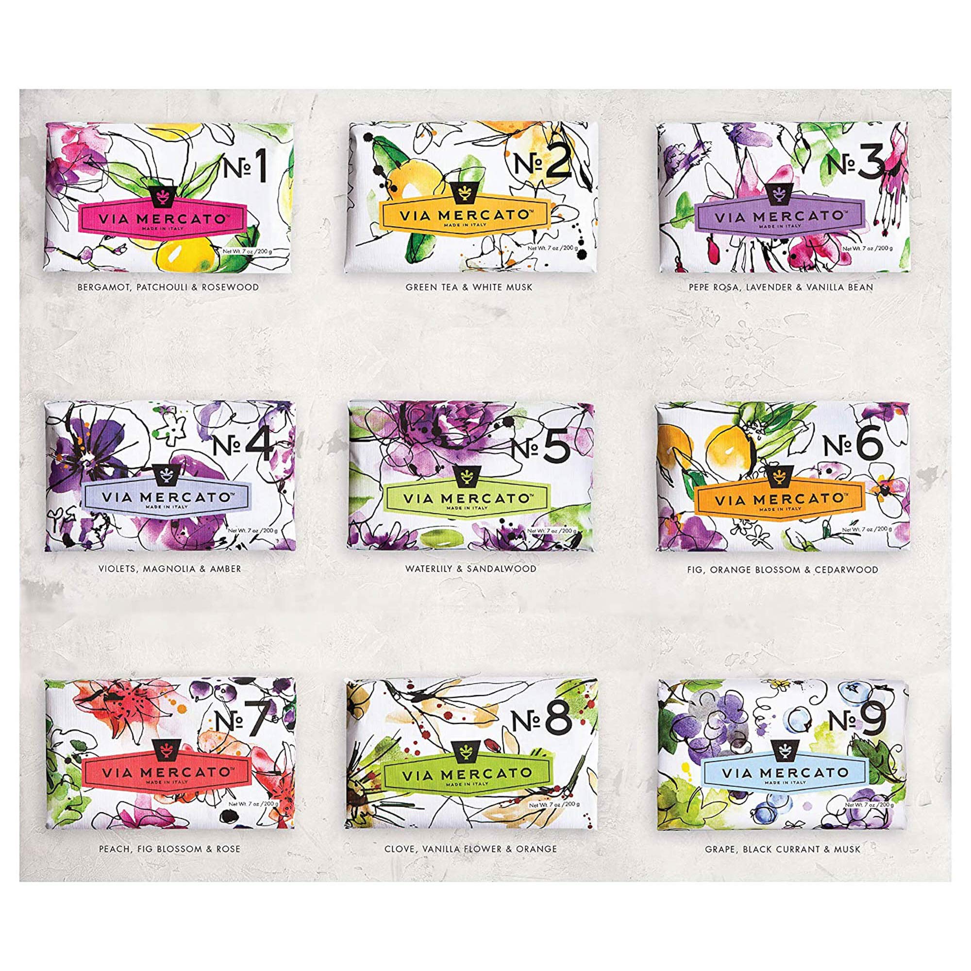 Via Mercato Italian Soap Bar (200 g), No. 5 - Waterlily & Sandalwood