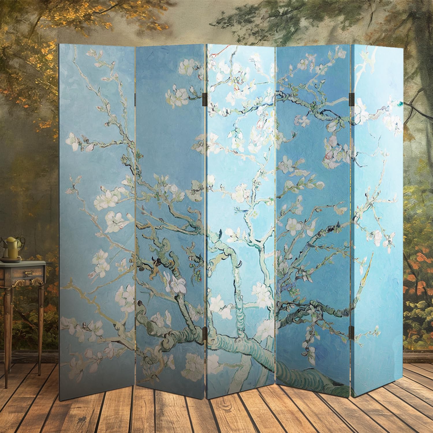 ARSTRIA 5-Panel Folding Room Divider Privacy Screen Van Gogh's Almond Blossoms Painting Canvas Foldable Portable Room Separating Divider Room Partition Freestanding Home Decor 71'' High
