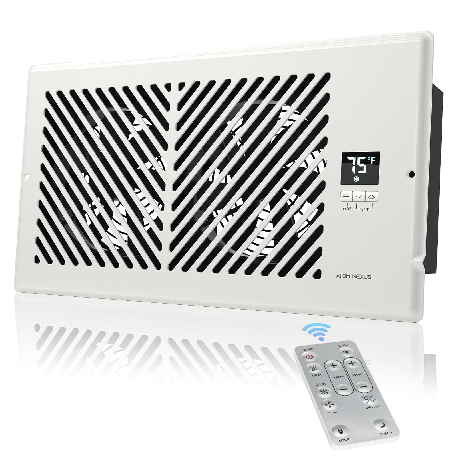 ATOM NEXUS AirBlaze Z6, Quiet Register Booster Fan Fits 6βx12β Register Holes, Smart Vent Booster Fan with Thermostat Control & Remote Control, 10-Speed Control Heating Cooling AC Vent Fan (White)