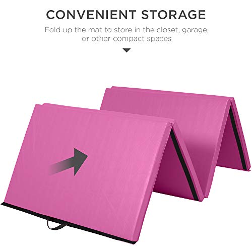Best Choice Products 10ftx4ftx2in Folding Gym Mat 4-Panel Exercise Gymnastics Aerobics Workout Fitness Floor Mats w/Carrying Handles β Pink