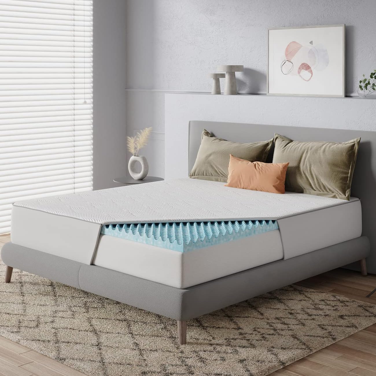 Sweetnight Queen Size 2 Inch Cooling Gel Memory Foam Mattress Topper, Waterproof, White