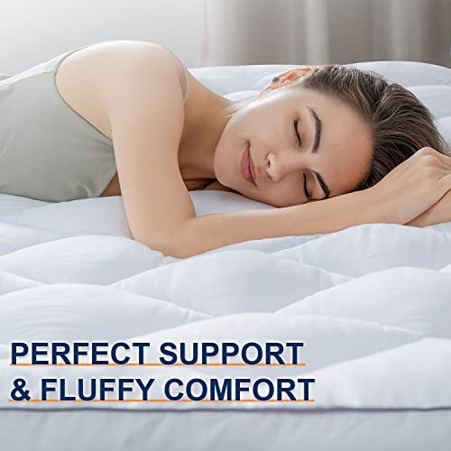 Full Mattress Topper, Comfort Cooling 3D Snow Down Alternative, Soft Fluffy Top for Back Pain, Thick Mattress Pad with Adjustable Straps