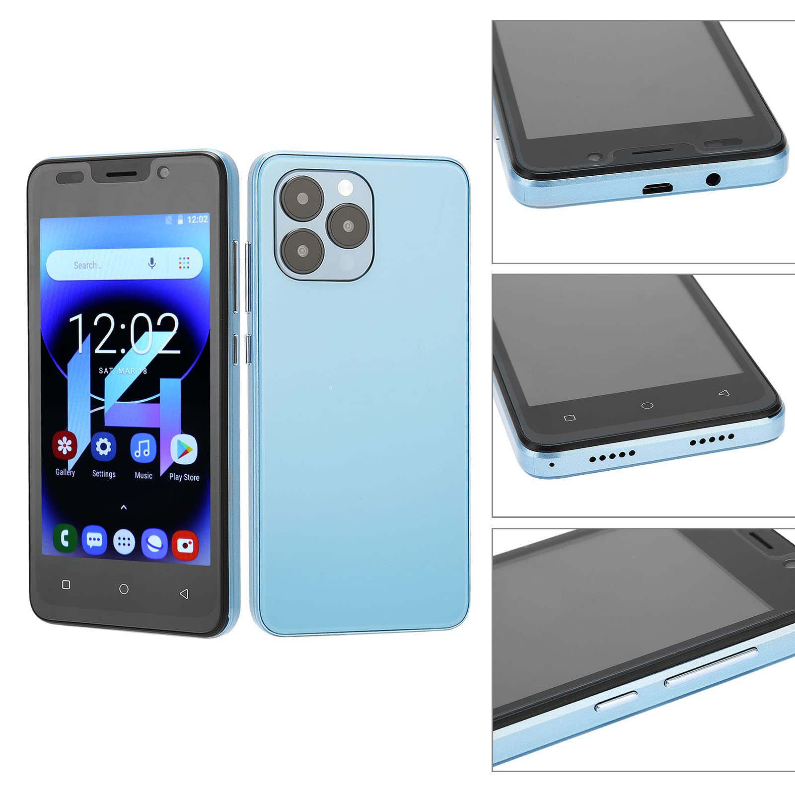 ANGGREK 14 Pro Max Smartphone 5.0 Inch 3G Network 4GB RAM 32GB for Android 10 Mobile Phone 100β240V Blue (US Plug)