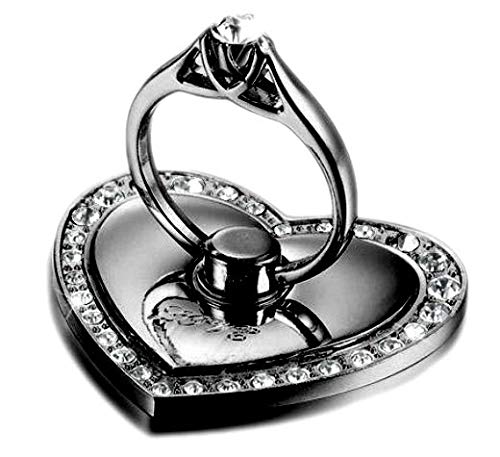 Cell Phone Ring Holder Grip Turns 360° Degrees & 180° Degrees Adjustable to Fit Your Needs Helps Stabilize Phone for Selfies and Wall Hook 4 Colors Available Heart Design 62902 (C - Black)