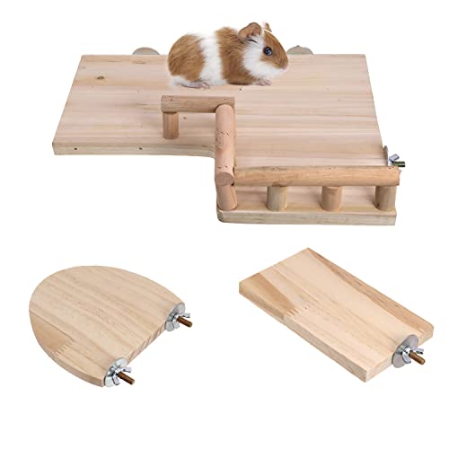 EDOBLUE 3PCS Set Chinchilla Cage Accessories Hamster Accessories Wood Platform Dwarf Hamster Cage Board Sturdy Standing and Jumping Board for Rat Cage Parrot Cage