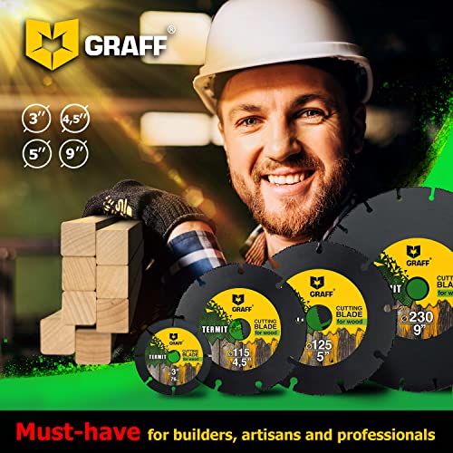 GRAFF Termit 4 1/2 Inch Cut Off Wheel for Wood, Laminate, Plastic - Angle Grinder Wood Cutting Disc 4.5 Inch - Tungsten Carbide - 115 mm