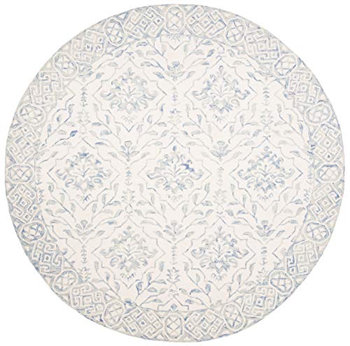 SAFAVIEH Dip Dye Collection Area Rug - 7' Round, Light Blue & Ivory, Handmade Wool, Ideal for High Traffic Areas in Living Room, Bedroom (DDY901L)