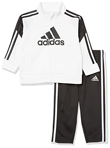 adidas Boys' 2 Piece Colorblock Tricot Track Set, White, 5