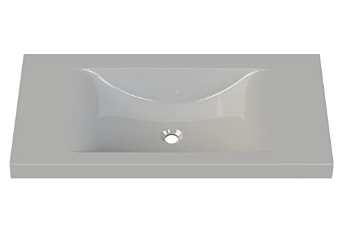 Lift Bridge Kitchen & Bath Assembled Wall-Mount Floating Bathroom Vanity with White Cultured Marble Top Sink Set, 37 in. W x 19 in. D x 29 in. H in Gray with Viteli + Siena Top