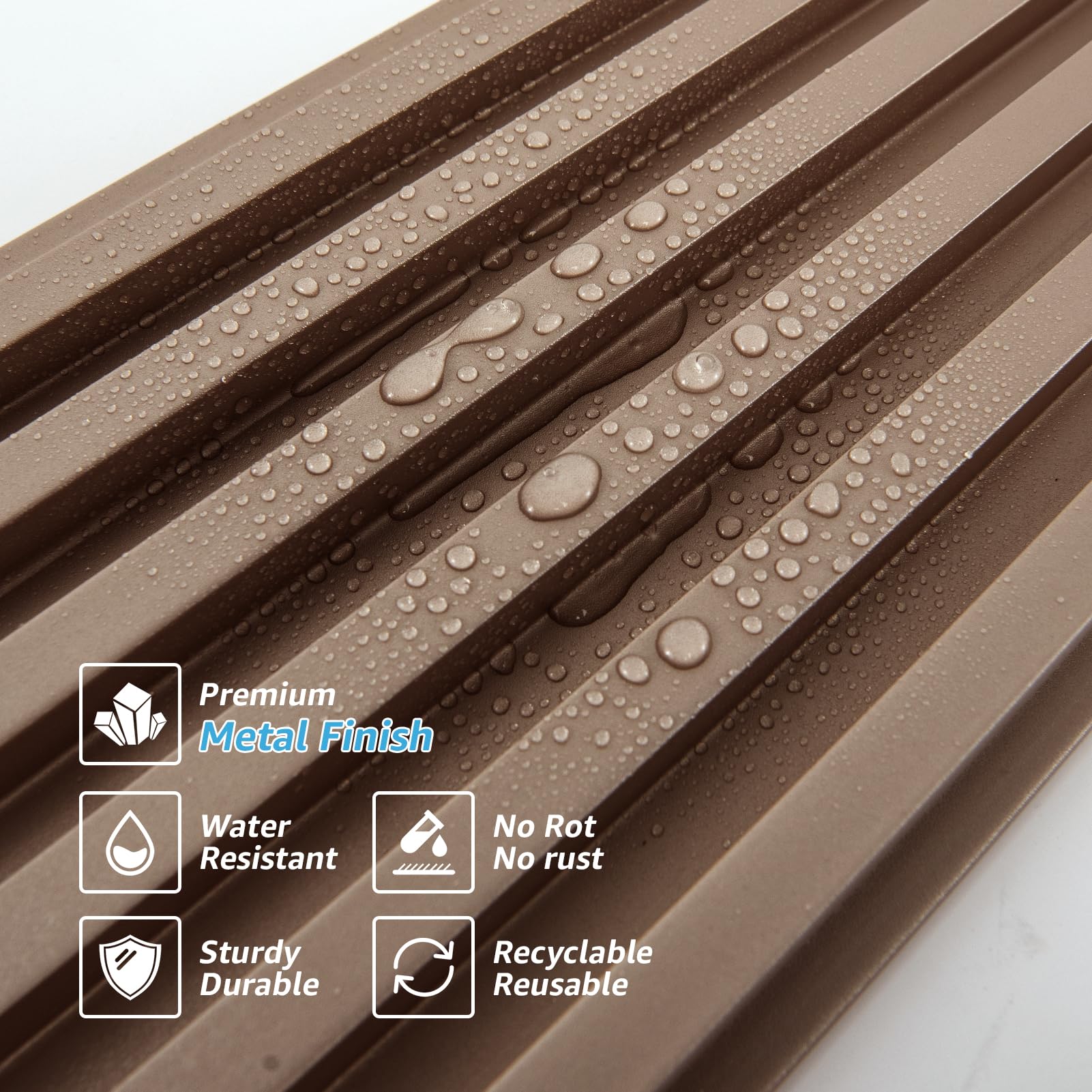 Art3dwallpanels Slat Wall Paneling, 104'' x 6.7'' Glossy Metal Finish WPC Soundproof 3D Wall Panels for Interior Wall Decor, 8 Pack Fluted Textured Panel Wall Slats, Metallic Silver Dark Gray