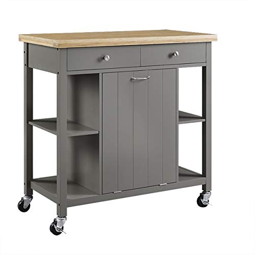 Almeris Lux Gray Kitchen Island Cart Wheels Bamboo Top Storage Cabinet Drawers Rolling Utility Shelf Furniture Table Home Office Bar Rack Cupboard